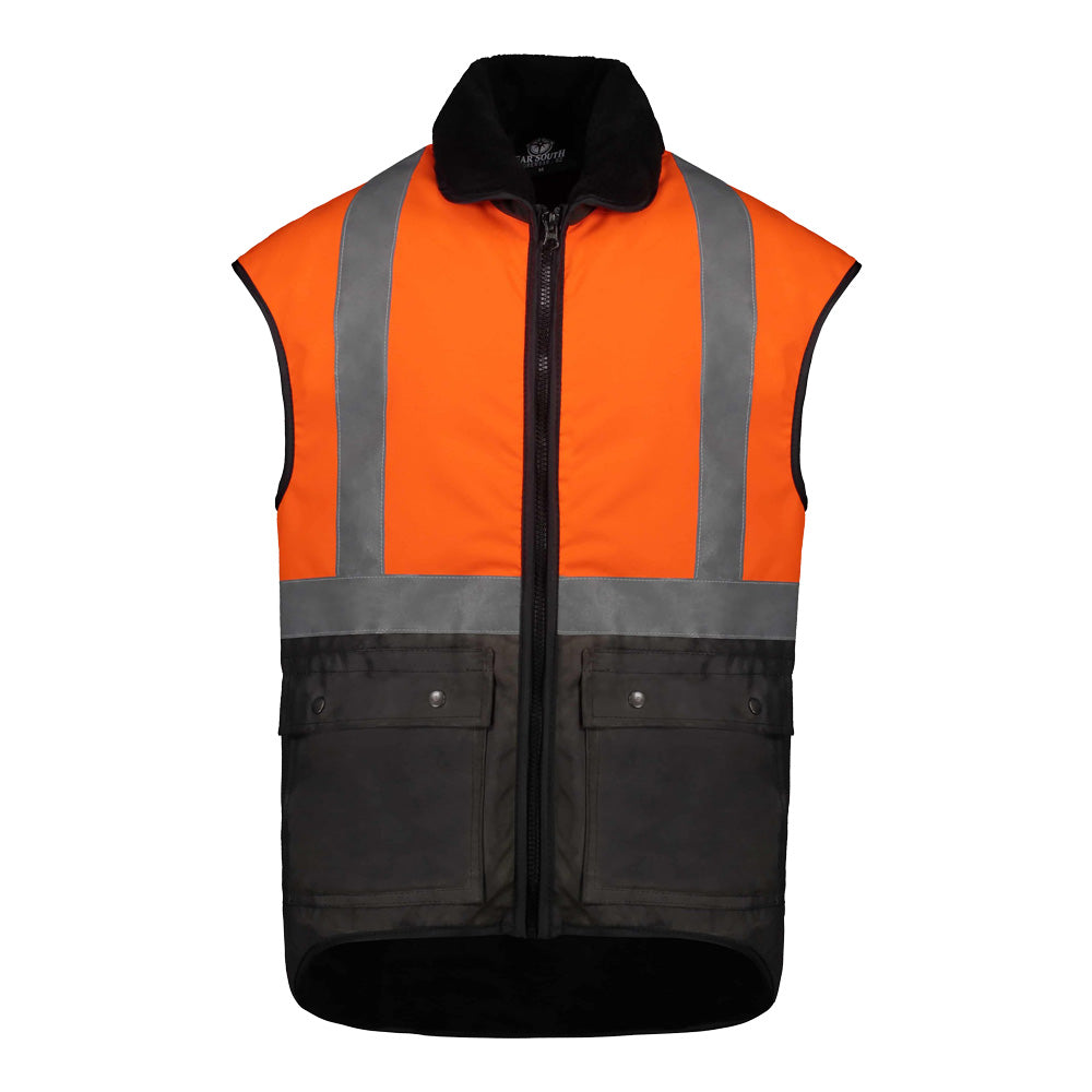 Far South Hi Vis Taped Oilskin Vest, Orange/Brown – Active Safety