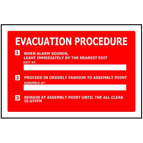 Evacuation Procedure Sign: 340 x 240 ACM – Active Safety